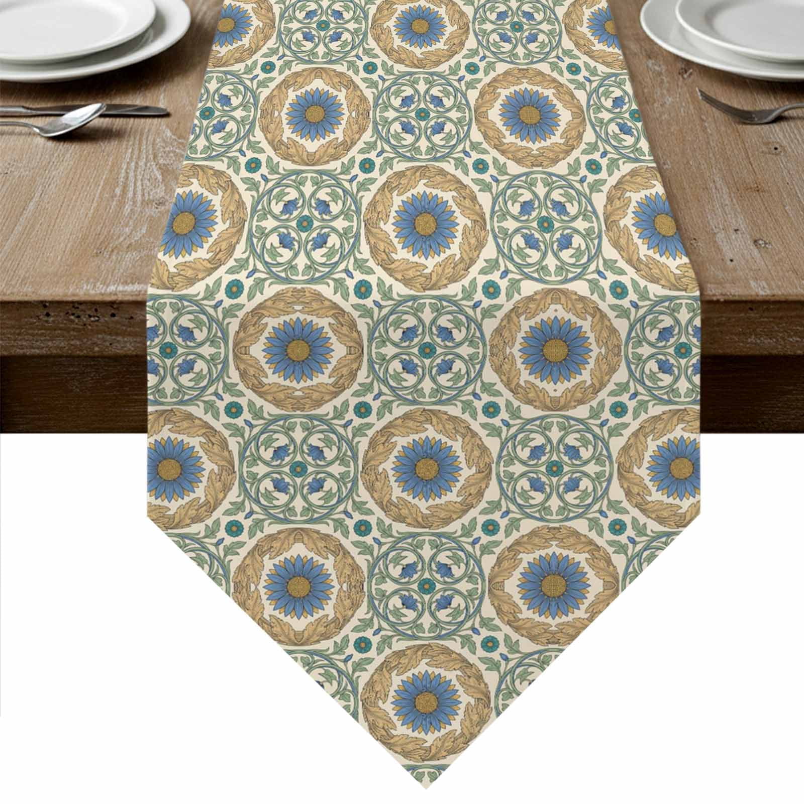 Blue Green Boho Table Runner Linen Burlap Table Runner 70 Inches Long ...