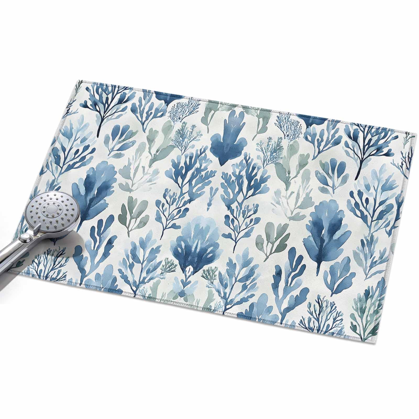 Blue Green Botanical Art Entryway Rug 2x3ft Washable Non Slip Bathroom ...