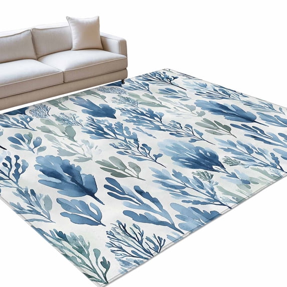 Blue Green Botanical Art Washable Rug 2.7x5 Area Rug for Living Room ...