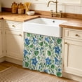 Blue Green Botanical Cabinet Curtains 35"W x 35"L, Spring Floral Summer ...