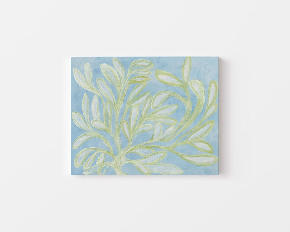 Blue Green Botanical Horizontal Wall Art Print Grandmillennial Wall ...