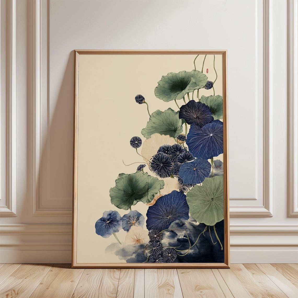 Blue Green Botanical Poster Japanese Floral Minimal Asian Nature ...