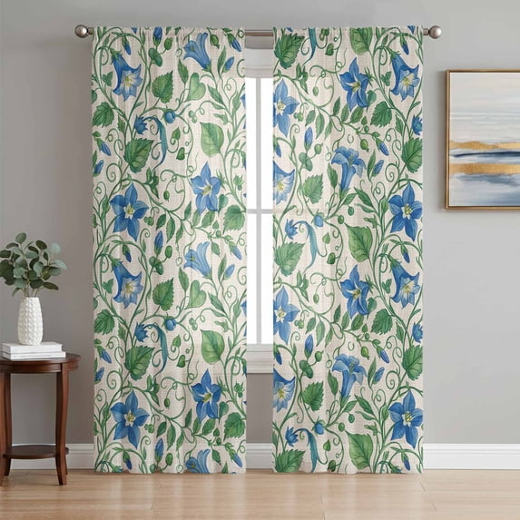 Blue Green Botanical Sheer Curtains for Living Room Bedroom Spring ...
