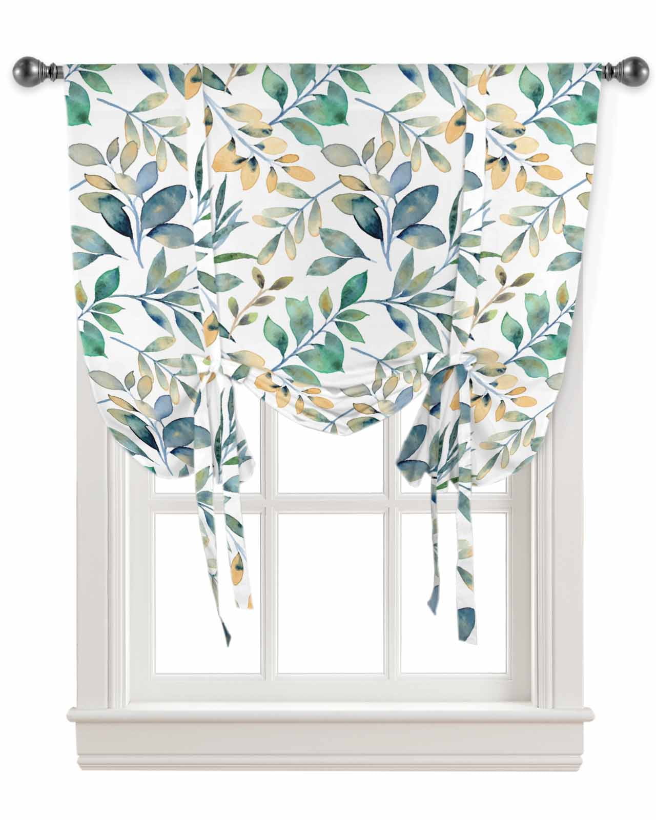 Blue Green Botanical Tie Up Curtains for Kitchen Bathroom Bedroom ...