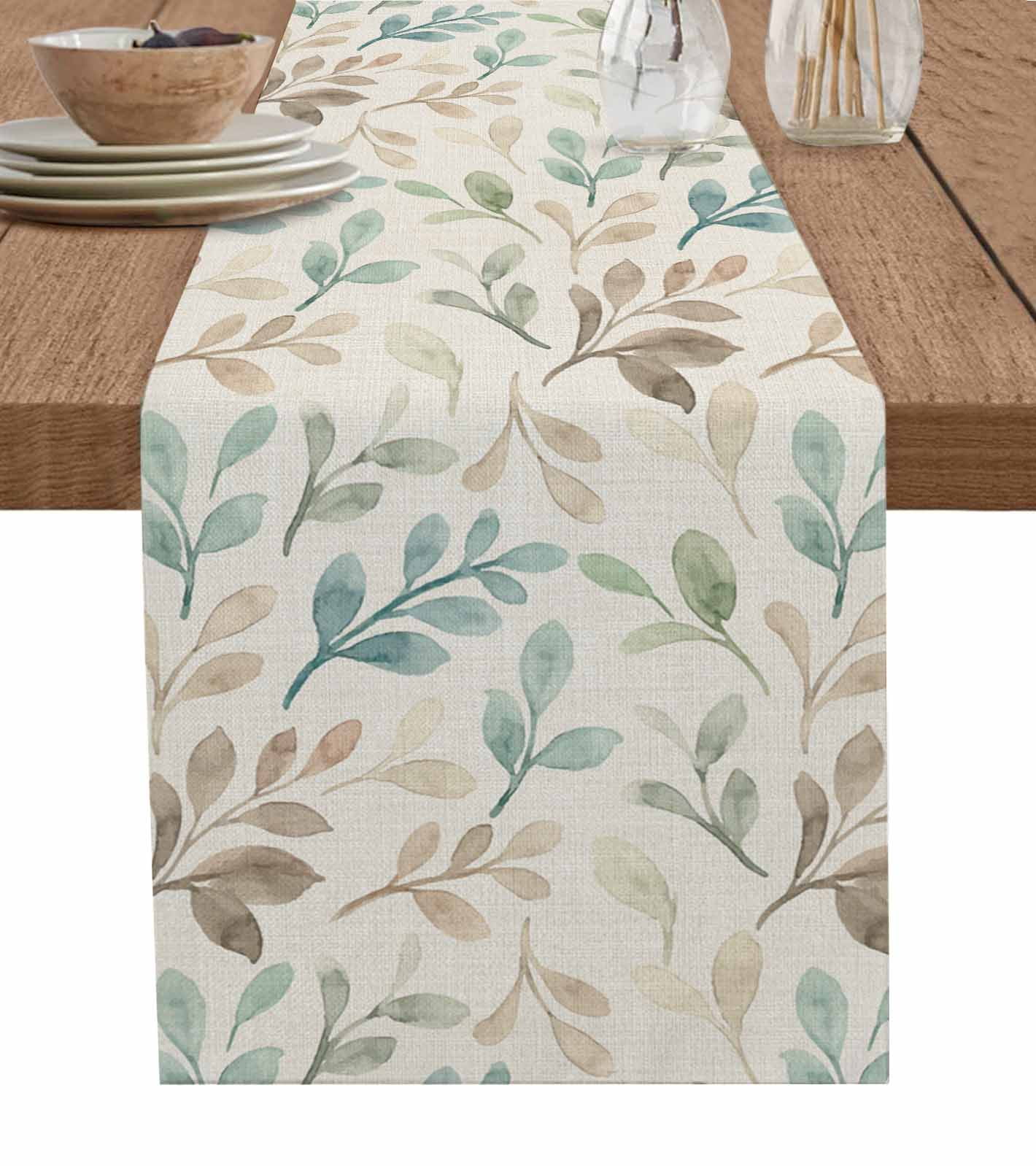 Blue Green Brown Botanical Burlap-Cotton Table Runner 60 Inches Long ...