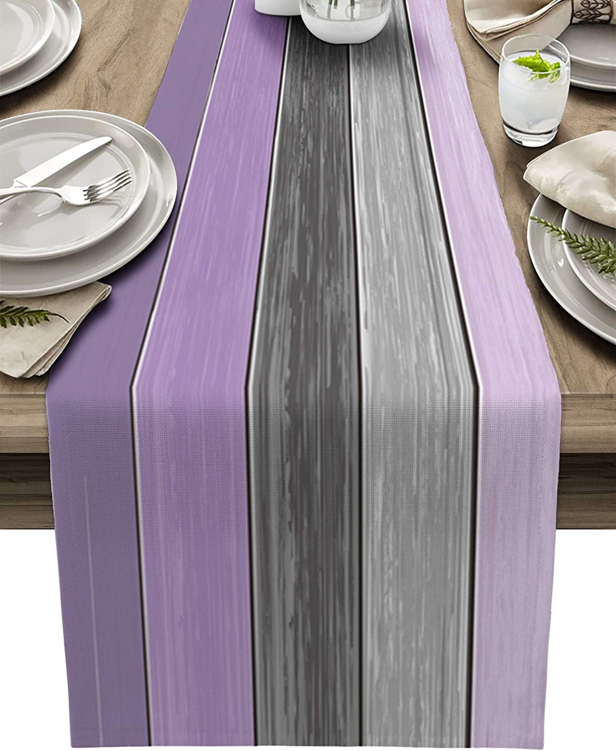 Blue Green Brown Wood Striped Linen Table Runner Tablecloths Holiday ...