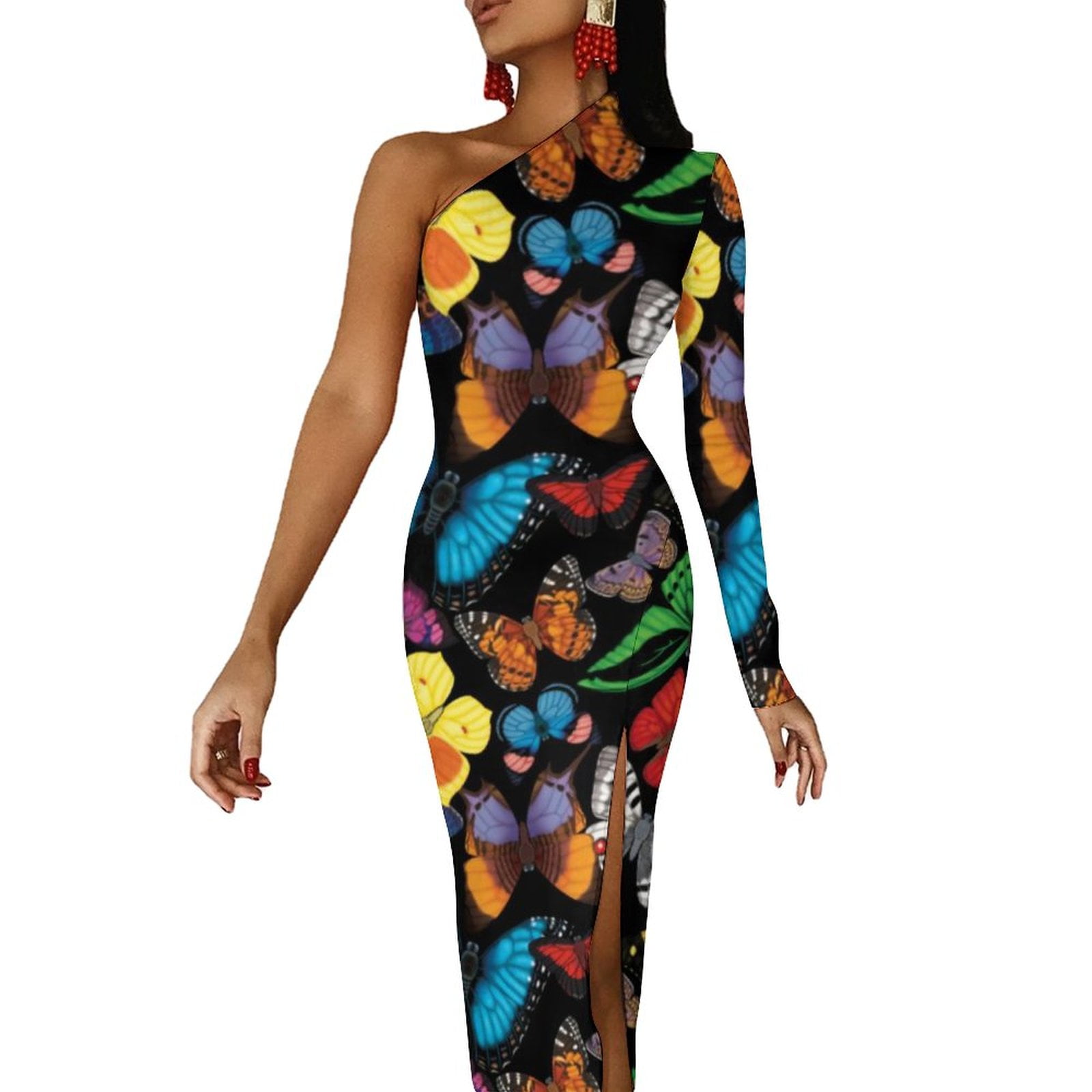 Blue Green Butterfly Bodycon Dress Summer Abstract Animal Print Retro ...