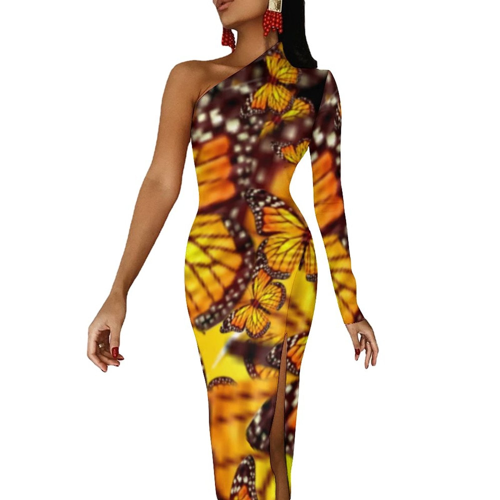 Blue Green Butterfly Bodycon Dress Summer Abstract Animal Print Retro ...