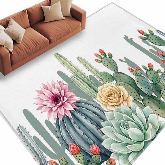 Blue Green Cactus Area Rug 6x9 Washable Rug Non Slip Tropical Summer ...