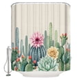 Blue Green Cactus Bathroom Shower Curtains with 12 Hooks Polyester ...