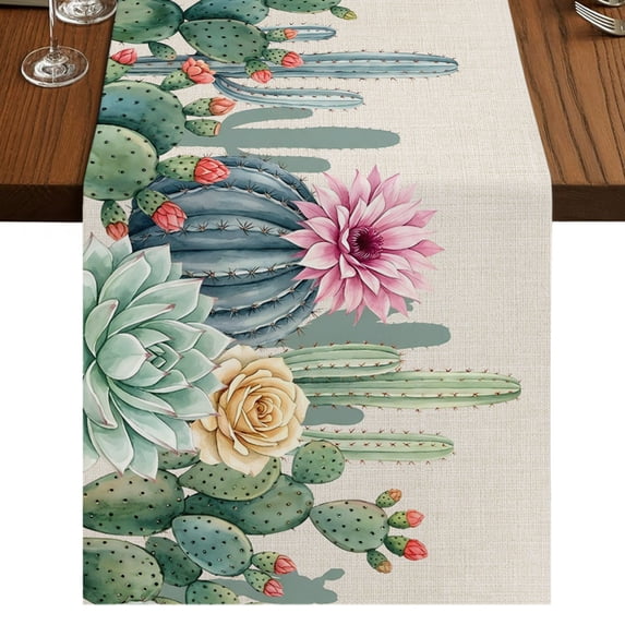 Blue Green Cactus Burlap Cotton Table Runner 16x72 Inches Long ...