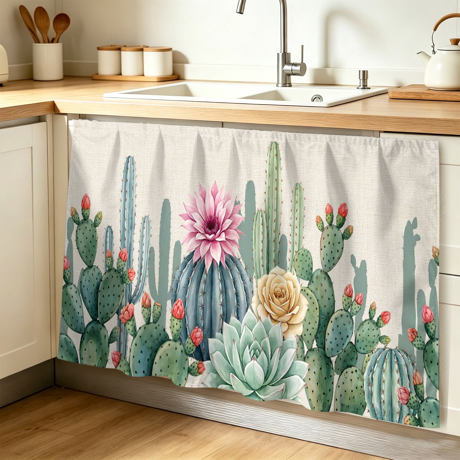 Blue Green Cactus Cabinet Curtains for Shelves, Tropical Summer ...