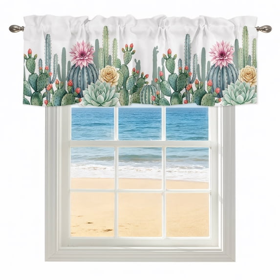 Blue Green Cactus Kitchen Valances for Windows 42x12 Inch Kitchen ...