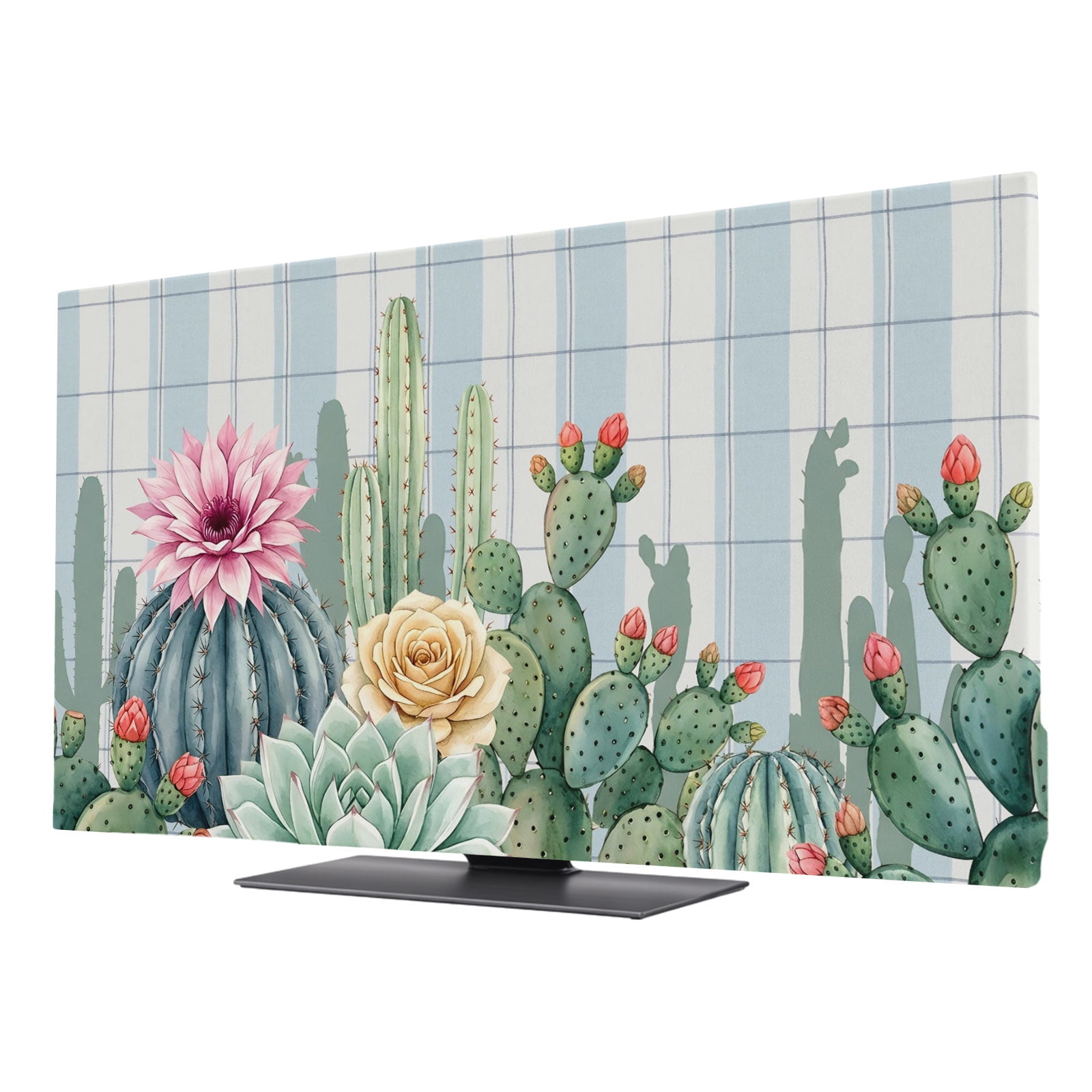 Blue Green Cactus TV Cover for 75 Inch Screen, Stretch Fabric Dustproof ...