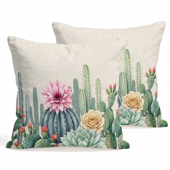 Blue Green Cactus Throw Pillow Covers 20 x 20 Inch Pillow Covers Set of ...