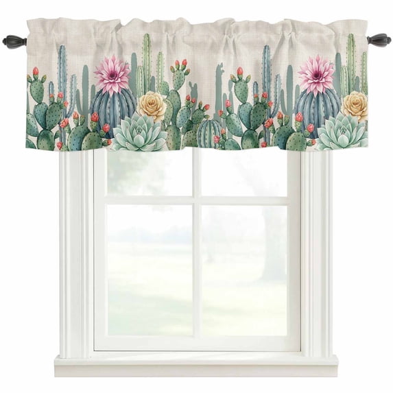 Blue Green Cactus Valances for Windows Farmhouse Kitchen Curtains ...