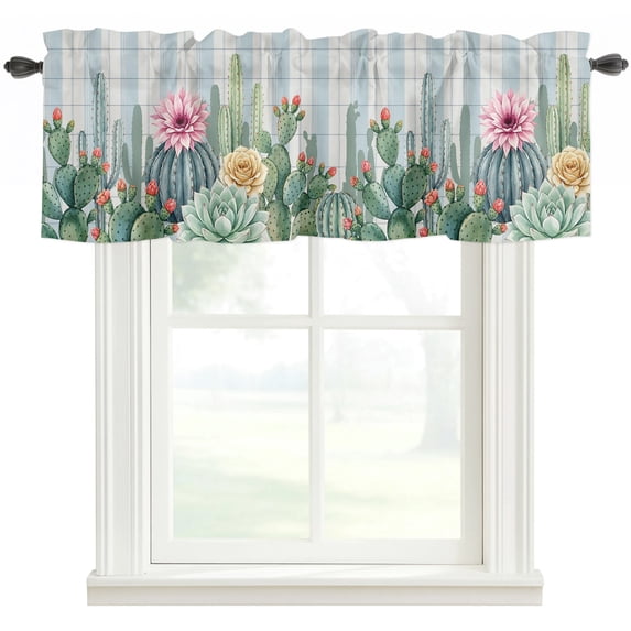 Blue Green Cactus Valances for Windows Farmhouse Kitchen Curtains ...