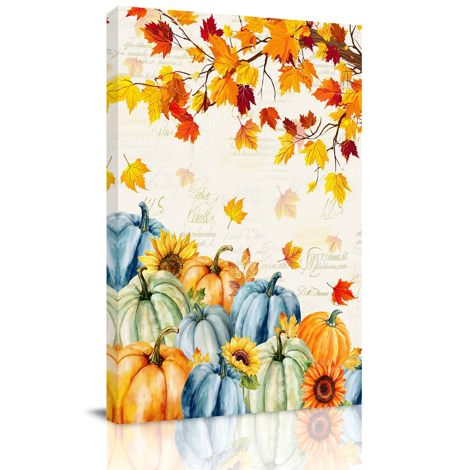 Blue Green Canvas Wall Art for Living Room, Orange Pumpkin Autumn ...