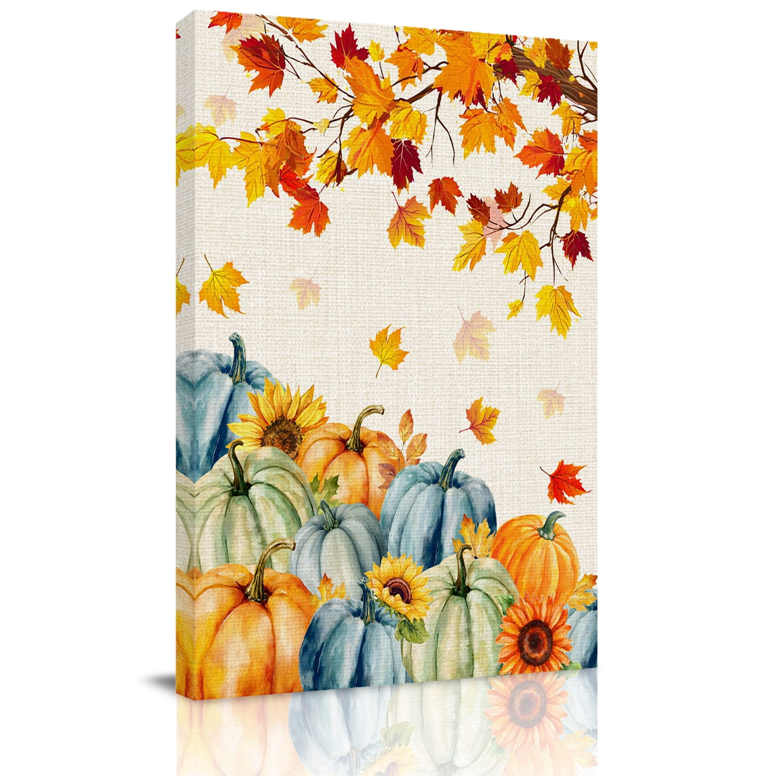 Blue Green Canvas Wall Art for Living Room, Orange Pumpkin Autumn ...