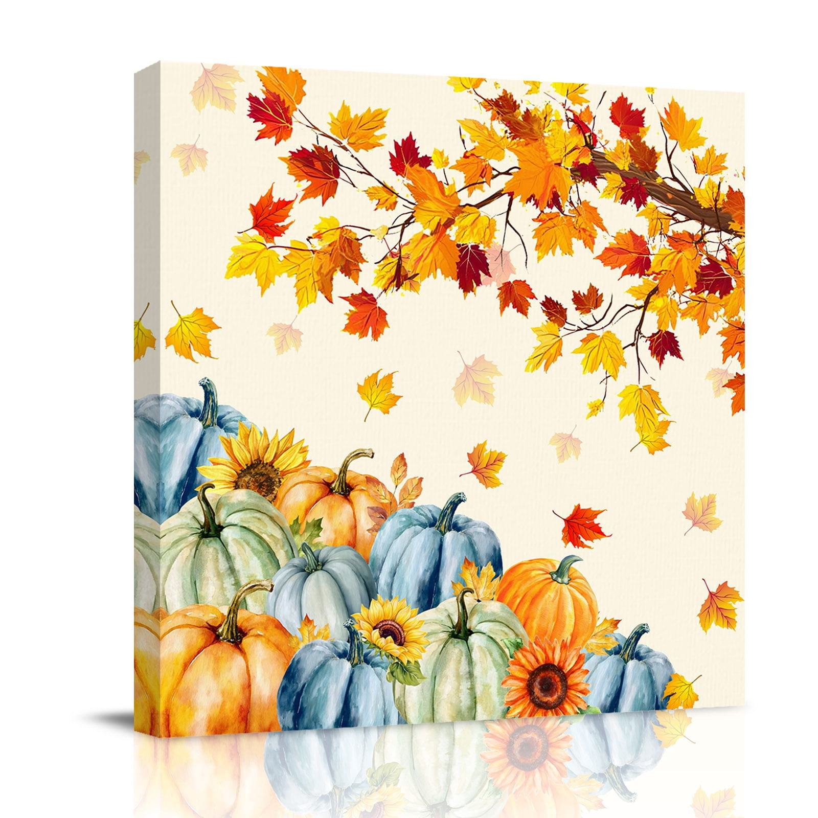 Blue Green Canvas Wall Art for Living Room, Orange Pumpkin Autumn ...