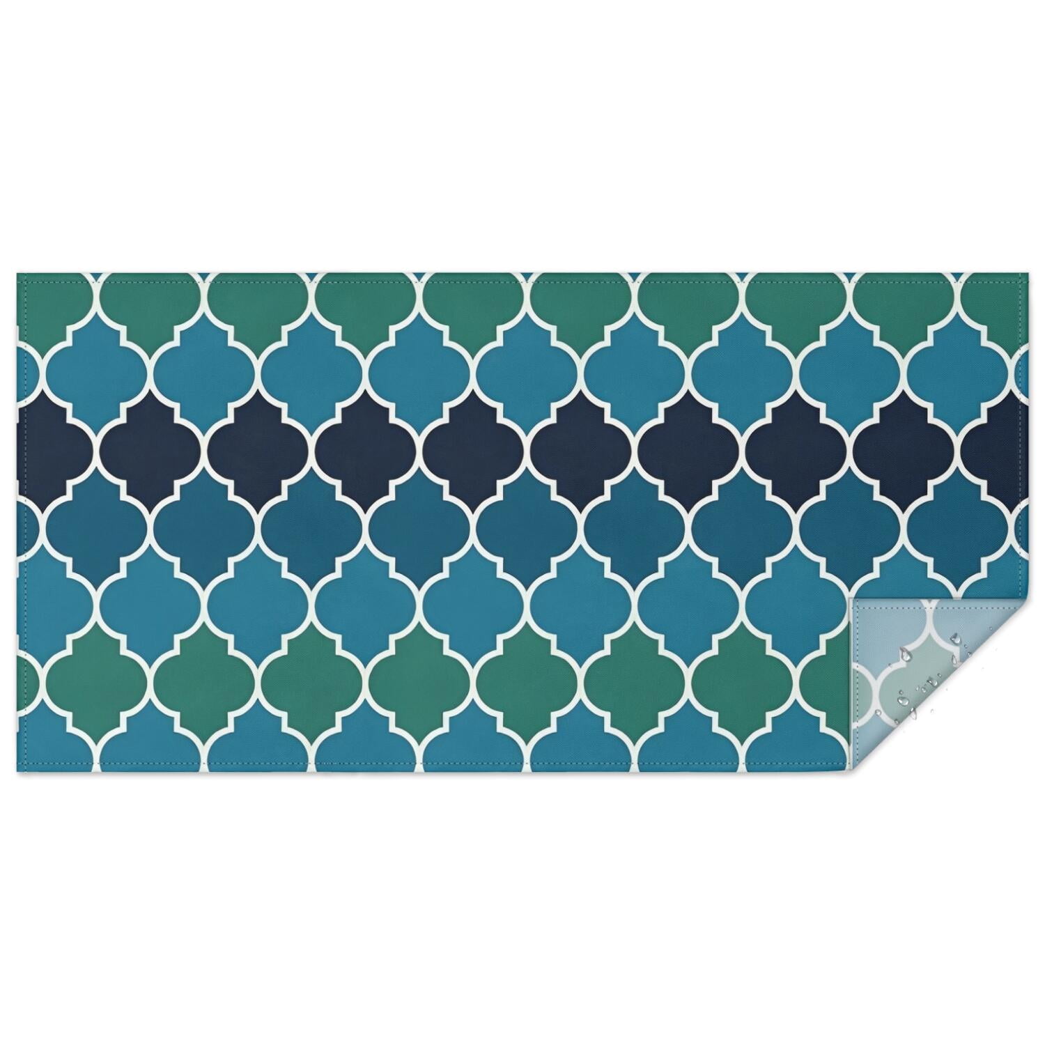 Blue Green Checkered Pattern Rectangle Tablecloth 60"x120",Waterproof ...
