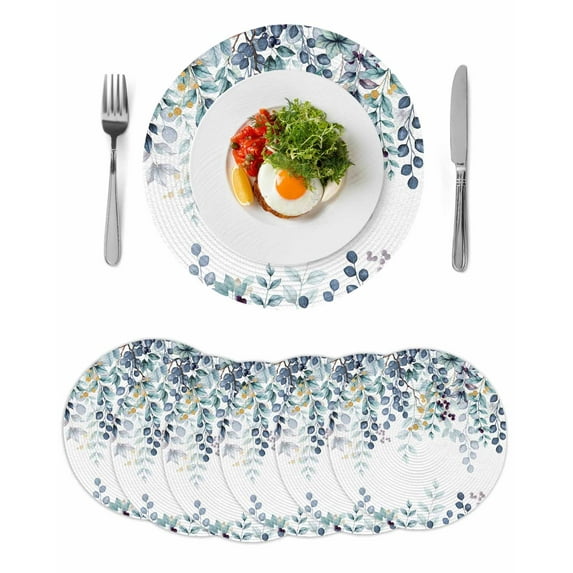 Blue Green Christmas Eucalyptus Leaf Round Table Placemats set of 6 ...