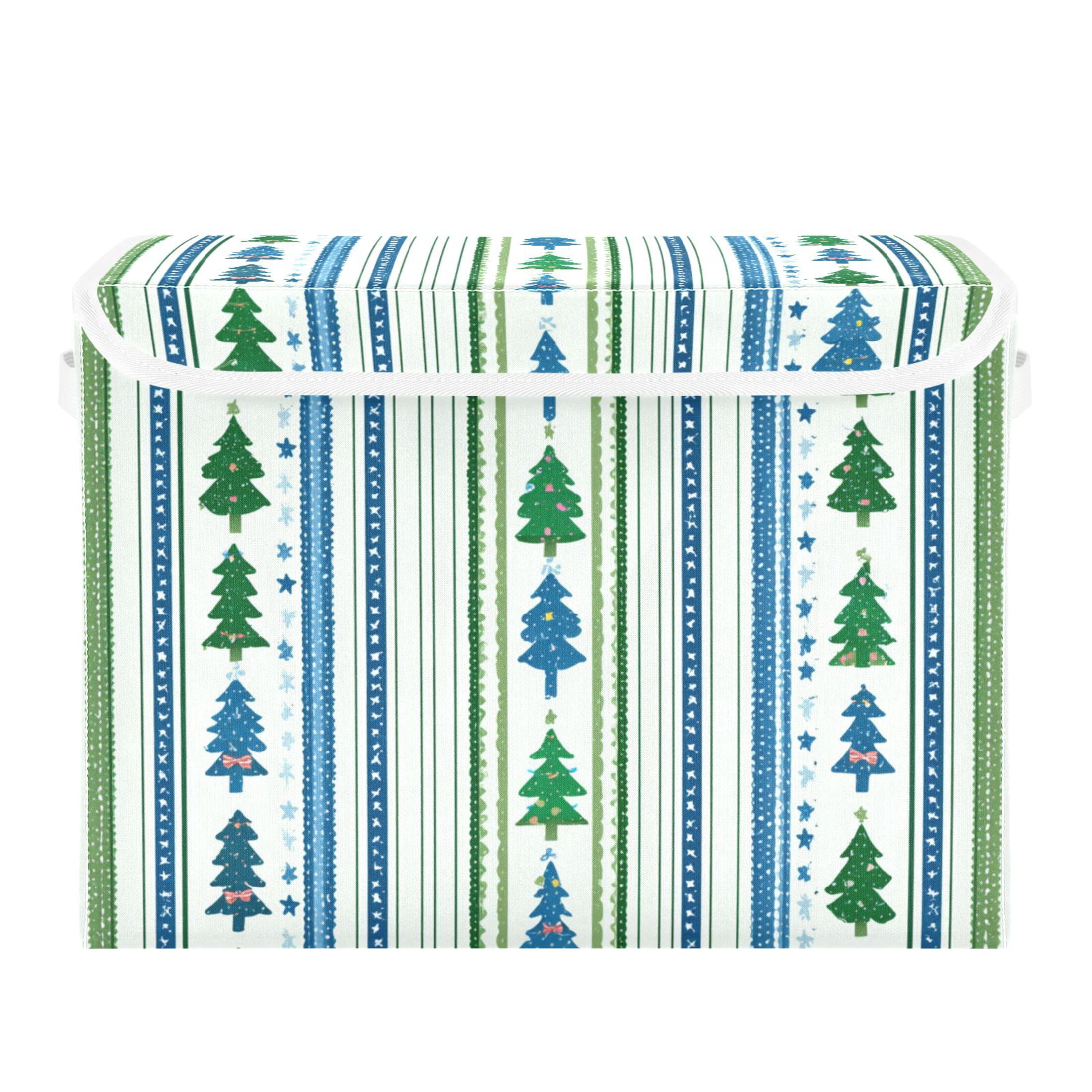 Blue Green Christmas Trees Stripes Foldable Storage Bins with Lids ...