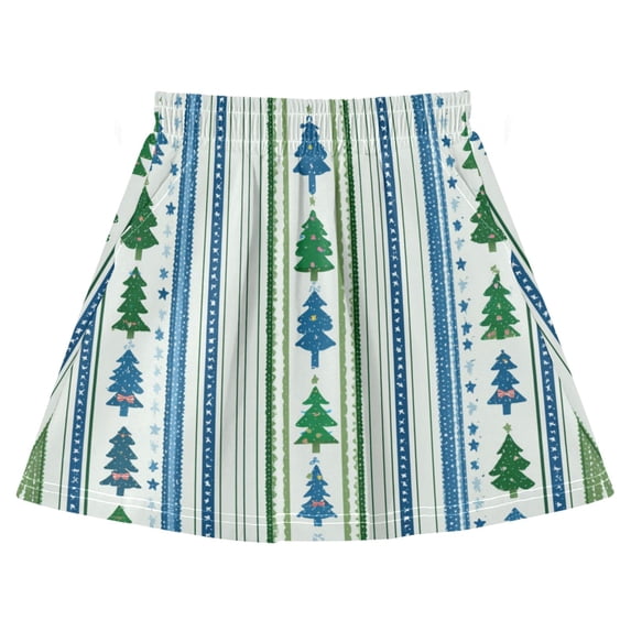 Blue Green Christmas Trees Stripes Girls' Skirts A-Line Skirts with ...