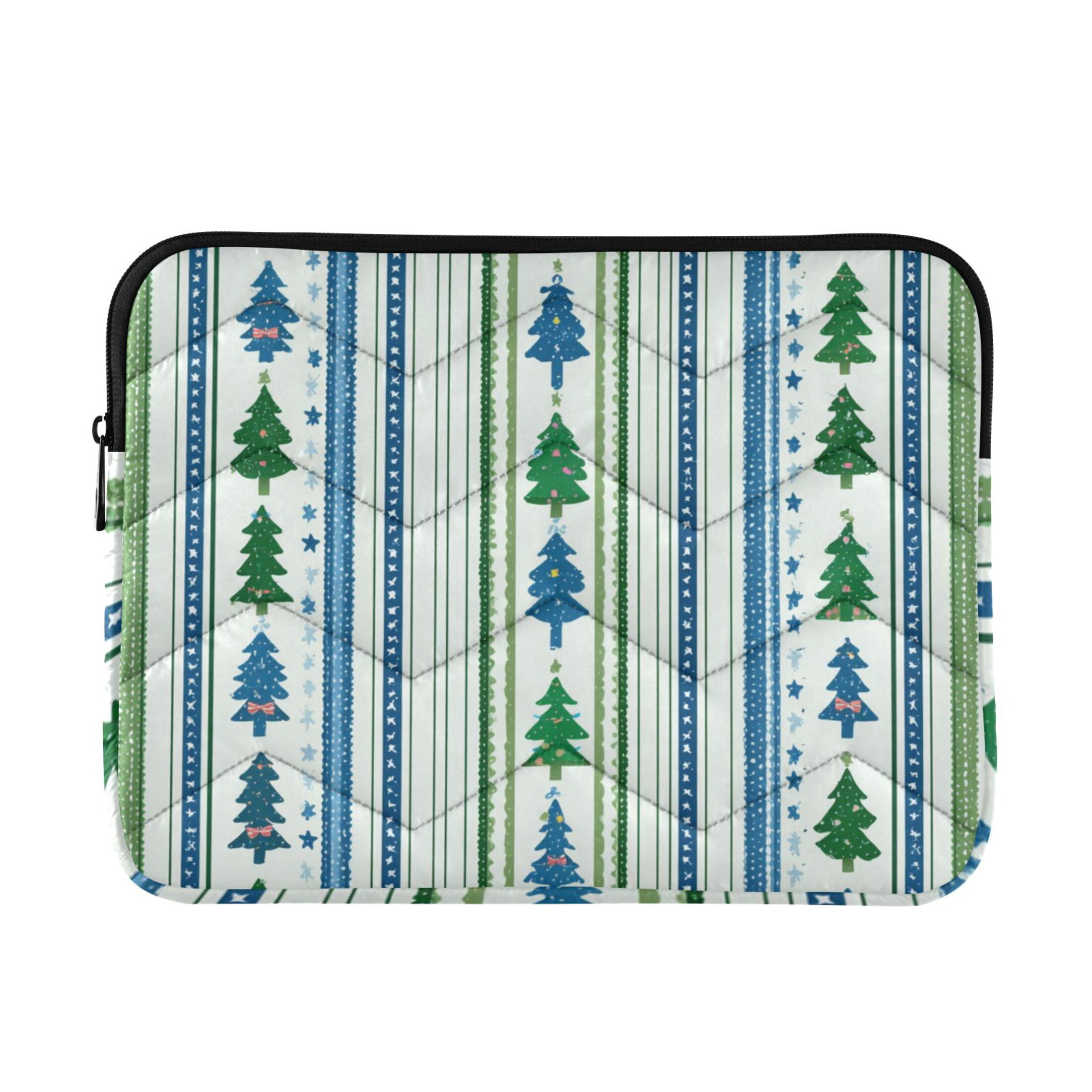 Blue Green Christmas Trees Stripes Quilted Laptop Protective Cases ...