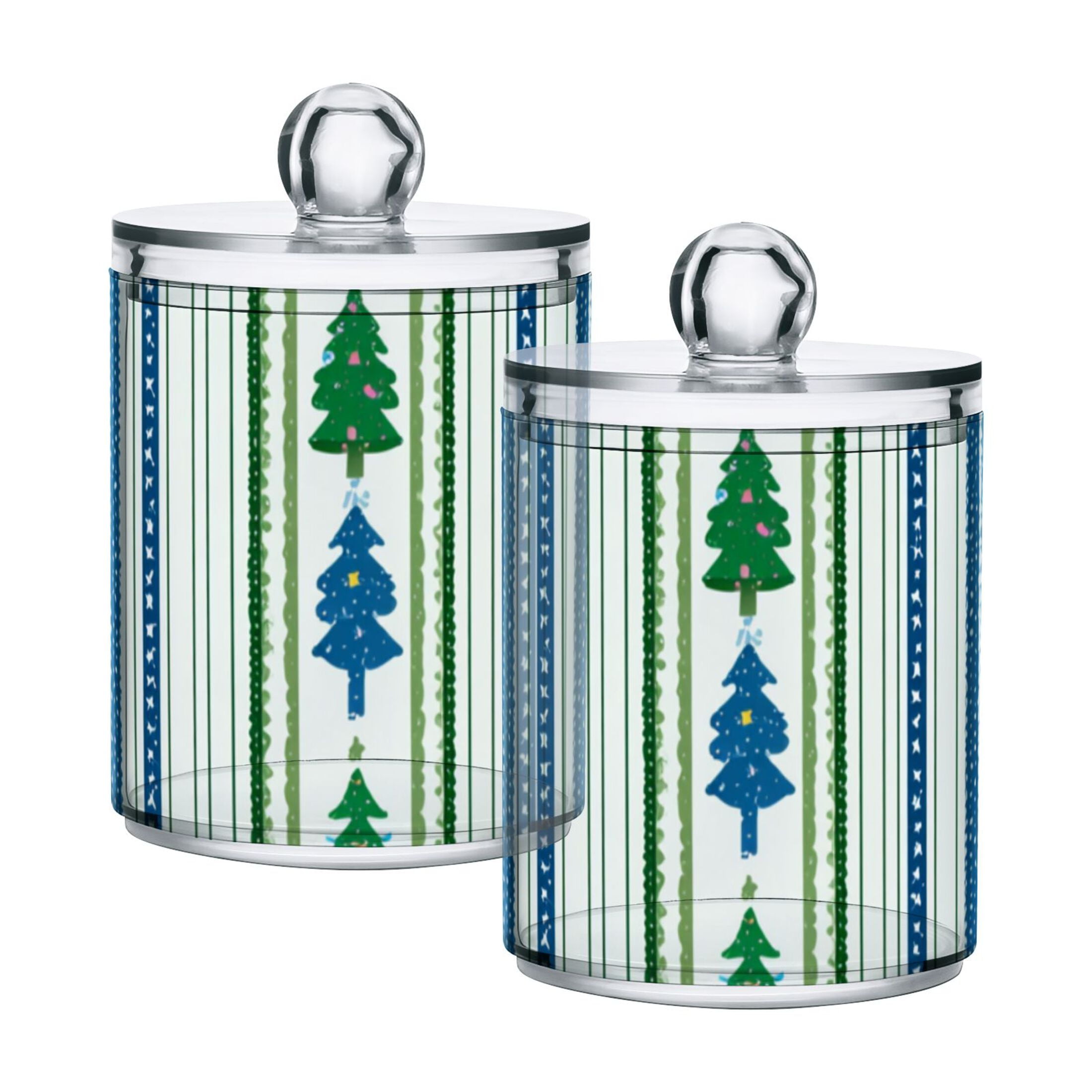 Blue Green Christmas Trees Stripes Translucent Plastic Cans Storage ...