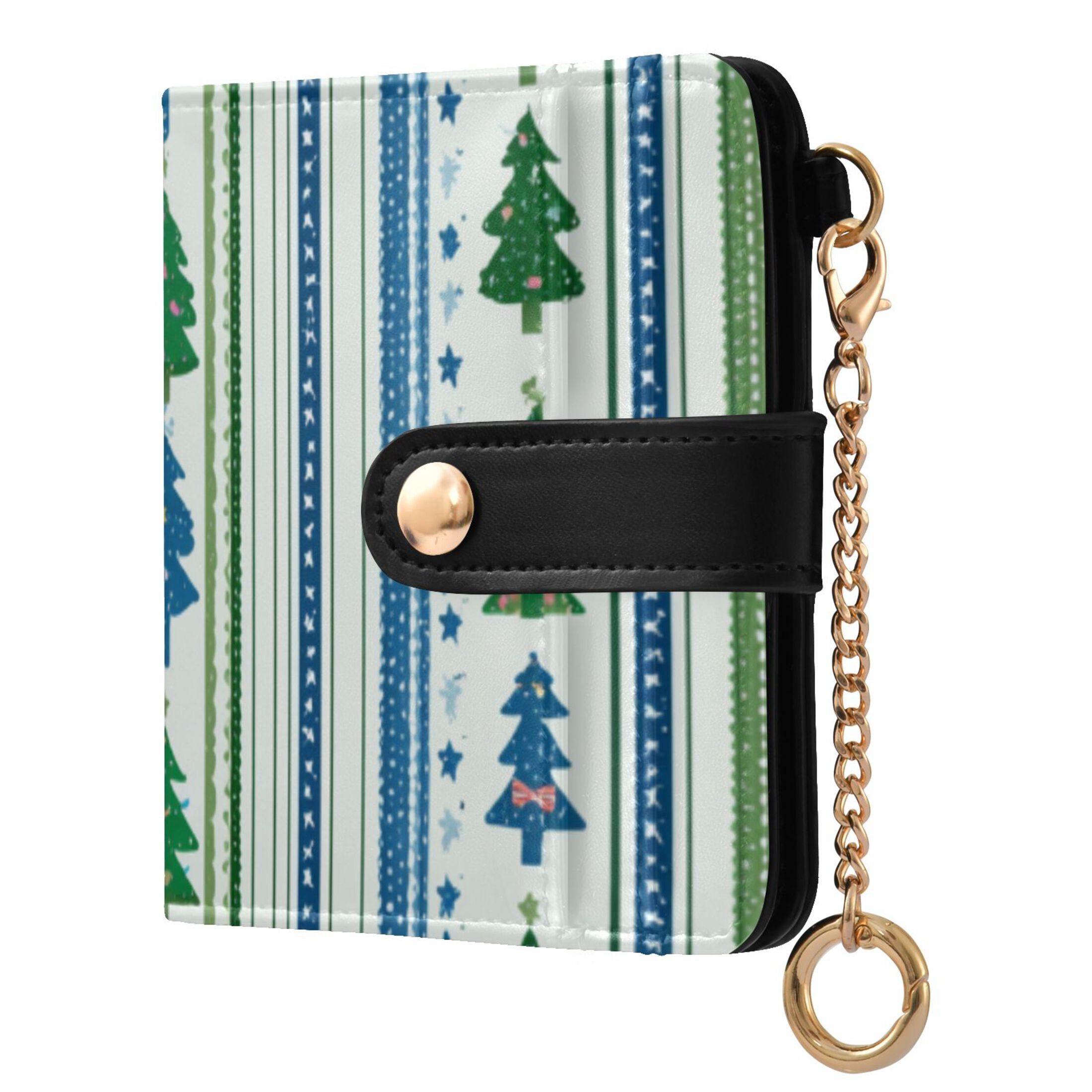 Blue Green Christmas Trees Stripes Women's Wallet PU Leather Card Cases ...