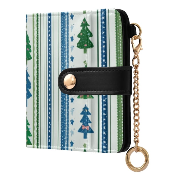 Blue Green Christmas Trees Stripes Women's Wallet PU Leather Card Cases ...