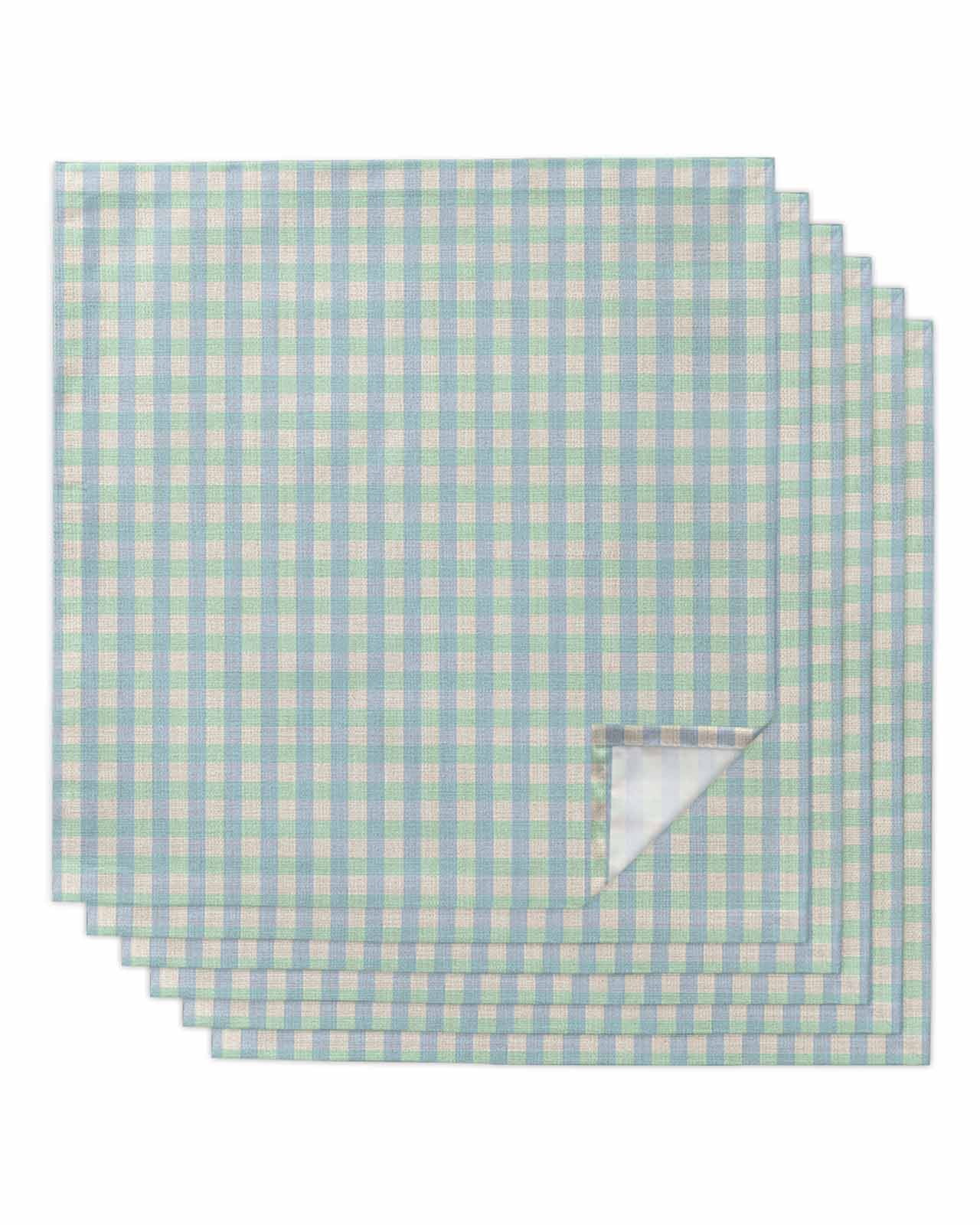 Blue Green Cloth Napkins Set of 6 Reusable Dinner Napkins, Grid ...