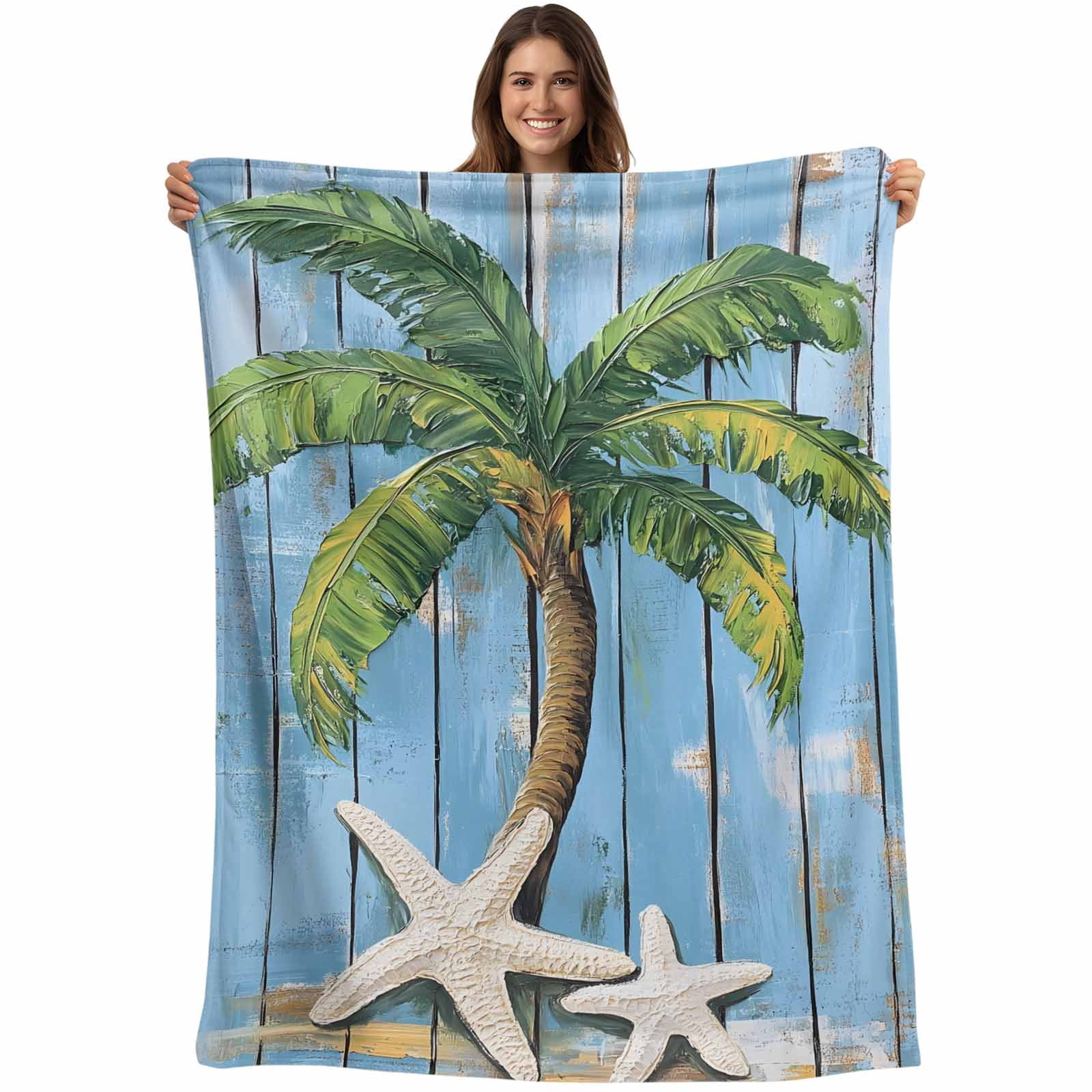 Blue Green Coastal Beach Blanket Soft Cozy Warm Twin Blanket for Bed ...