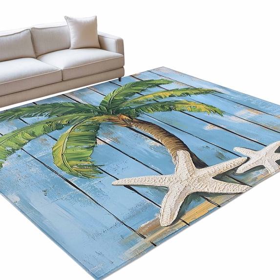 Blue Green Coastal Beach Washable Rug 5x8 Area Rug for Living Room ...