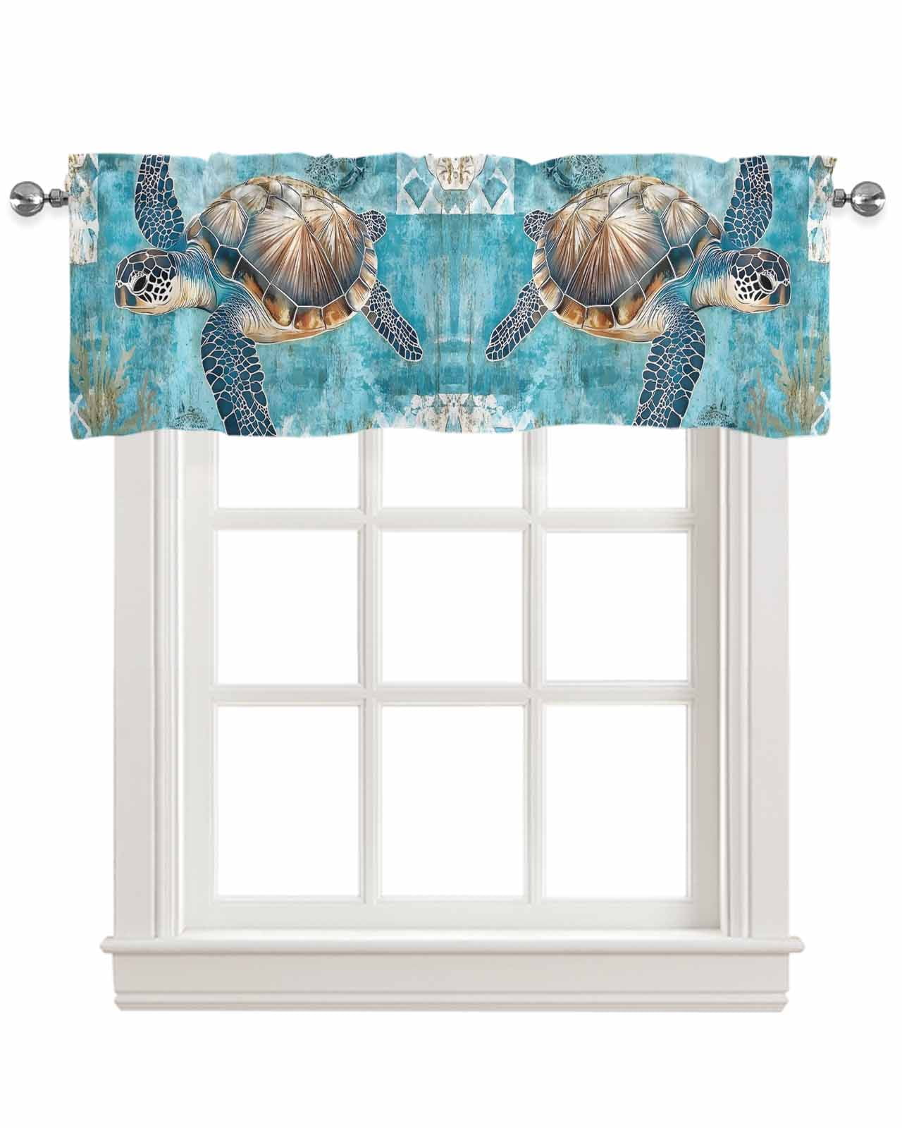 Blue Green Coastal Kitchen Valances for Windows Farmhouse Linen Window ...