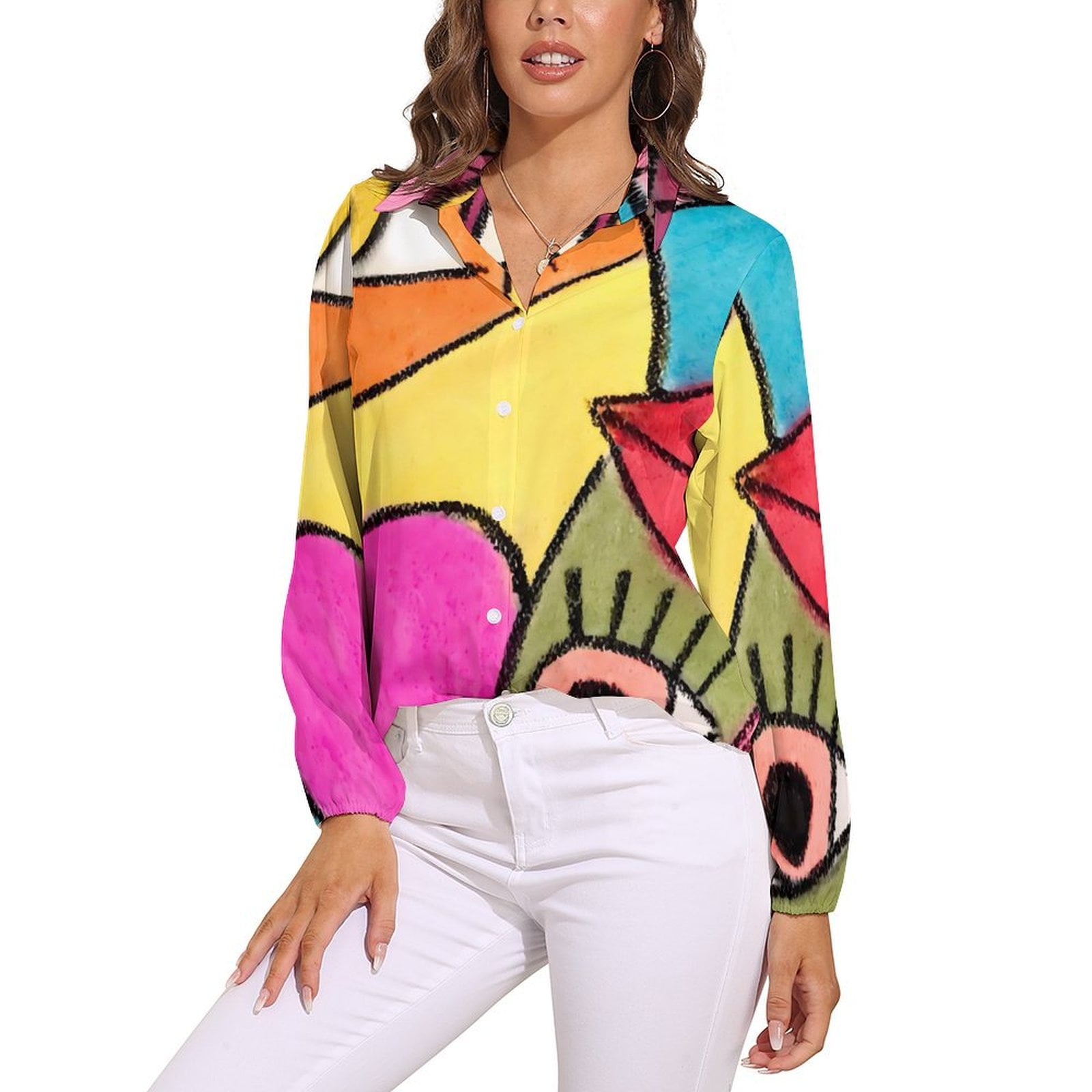 Blue Green Color Block Loose Blouse Black Dot Casual Oversize Blouses ...