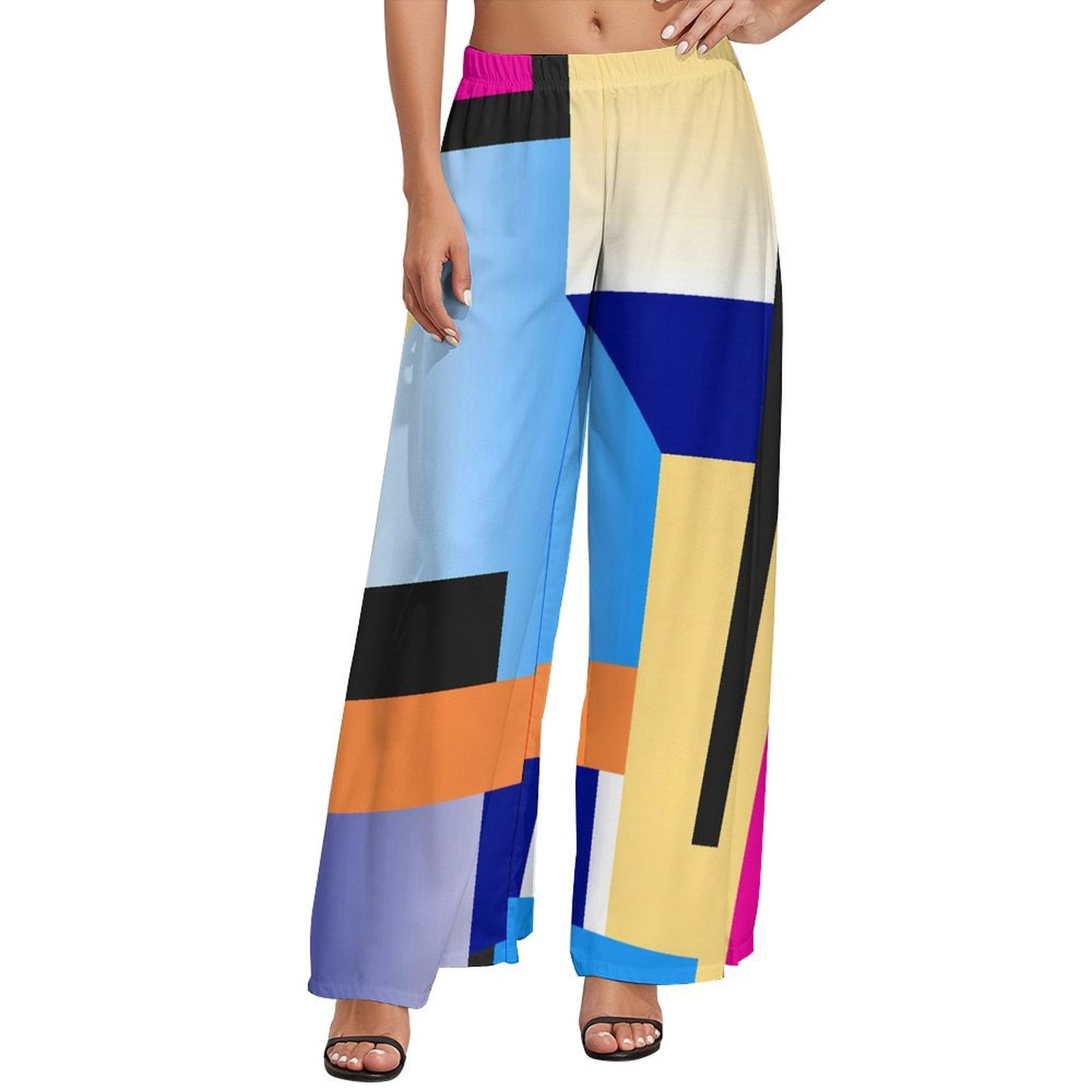 Blue Green Color Block Pants Female Black Dot Harajuku Trousers Elastic ...