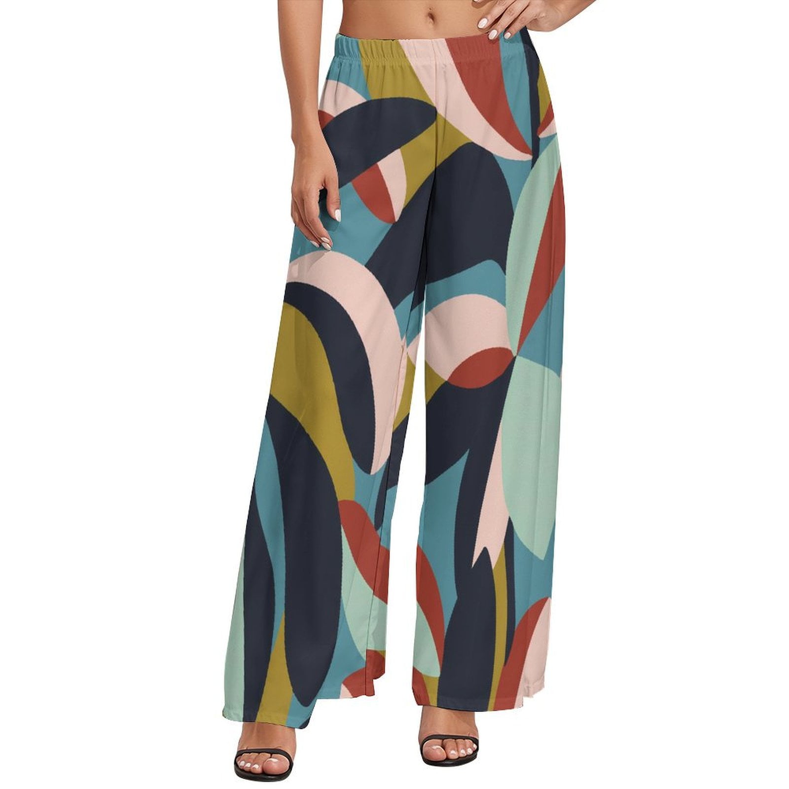 Blue Green Color Block Pants Female Black Dot Harajuku Trousers Elastic ...