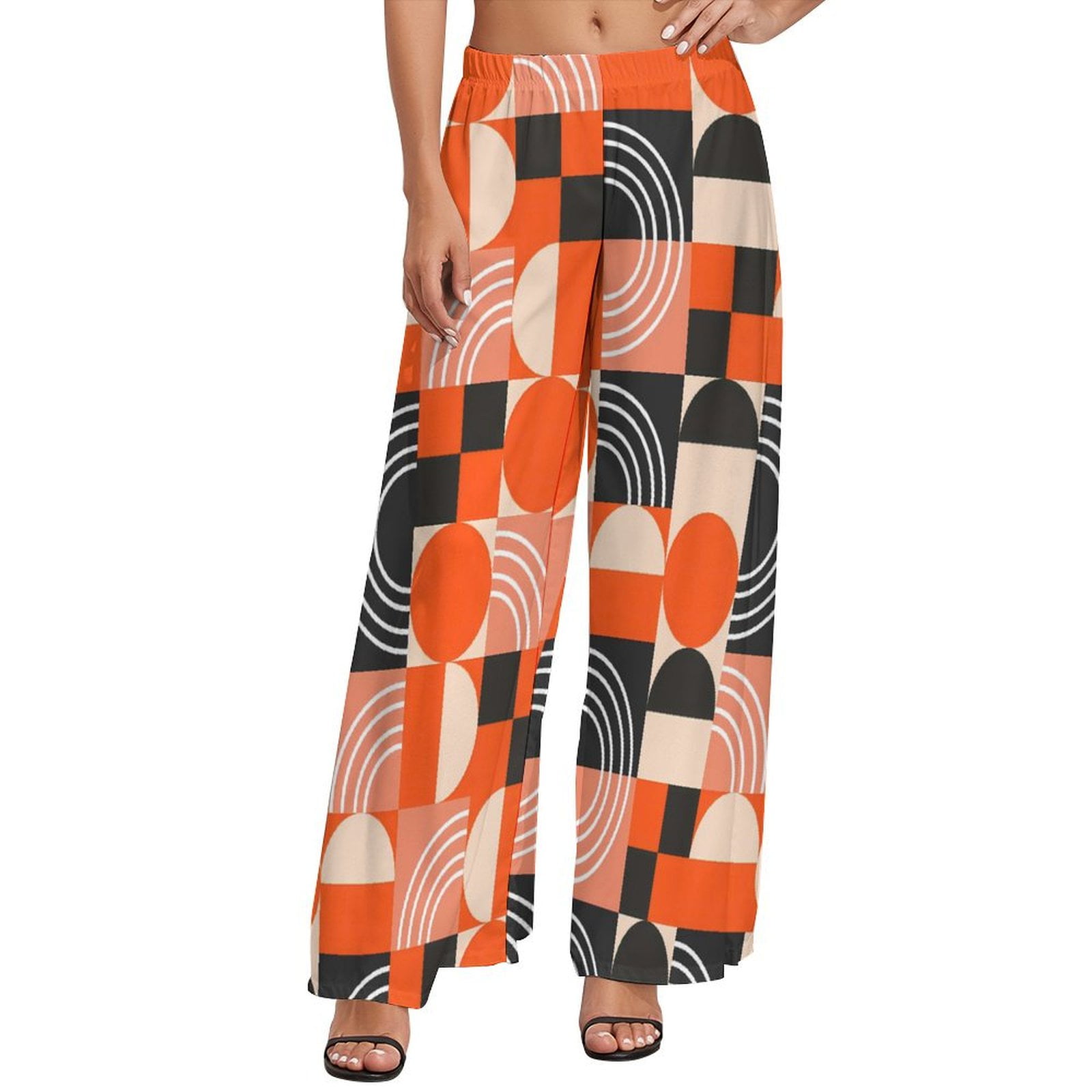 Blue Green Color Block Pants Female Black Dot Harajuku Trousers Elastic ...