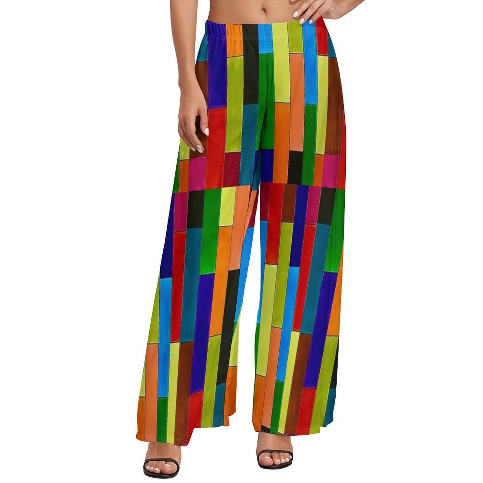 Blue Green Color Block Pants High Waisted Black Dot Trendy Trousers ...