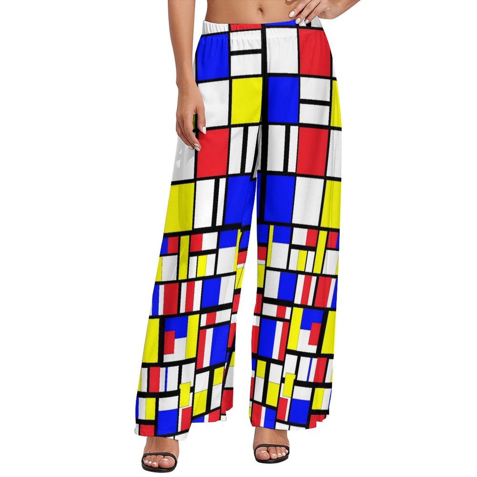 Blue Green Color Block Pants High Waisted Black Dot Trendy Trousers ...