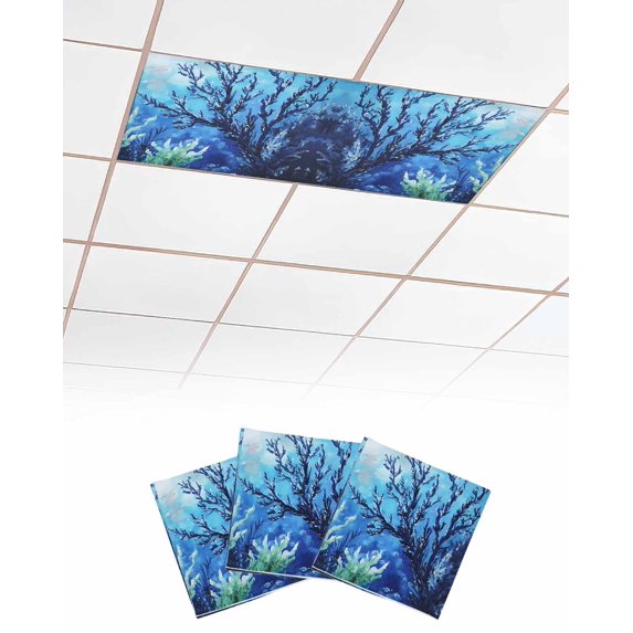 Blue Green Coral Fluorescent Light Covers for Ceiling Lights 4x2 feet,3 ...