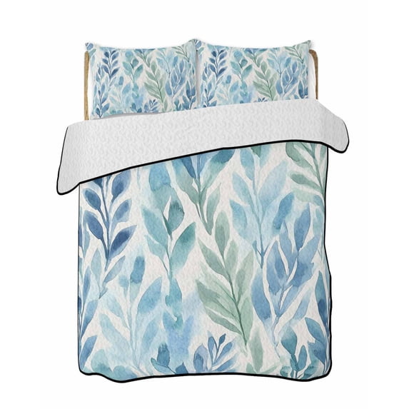 Blue Green Coral Quilts Bedding Set Queen Size Vintage Watercolor ...
