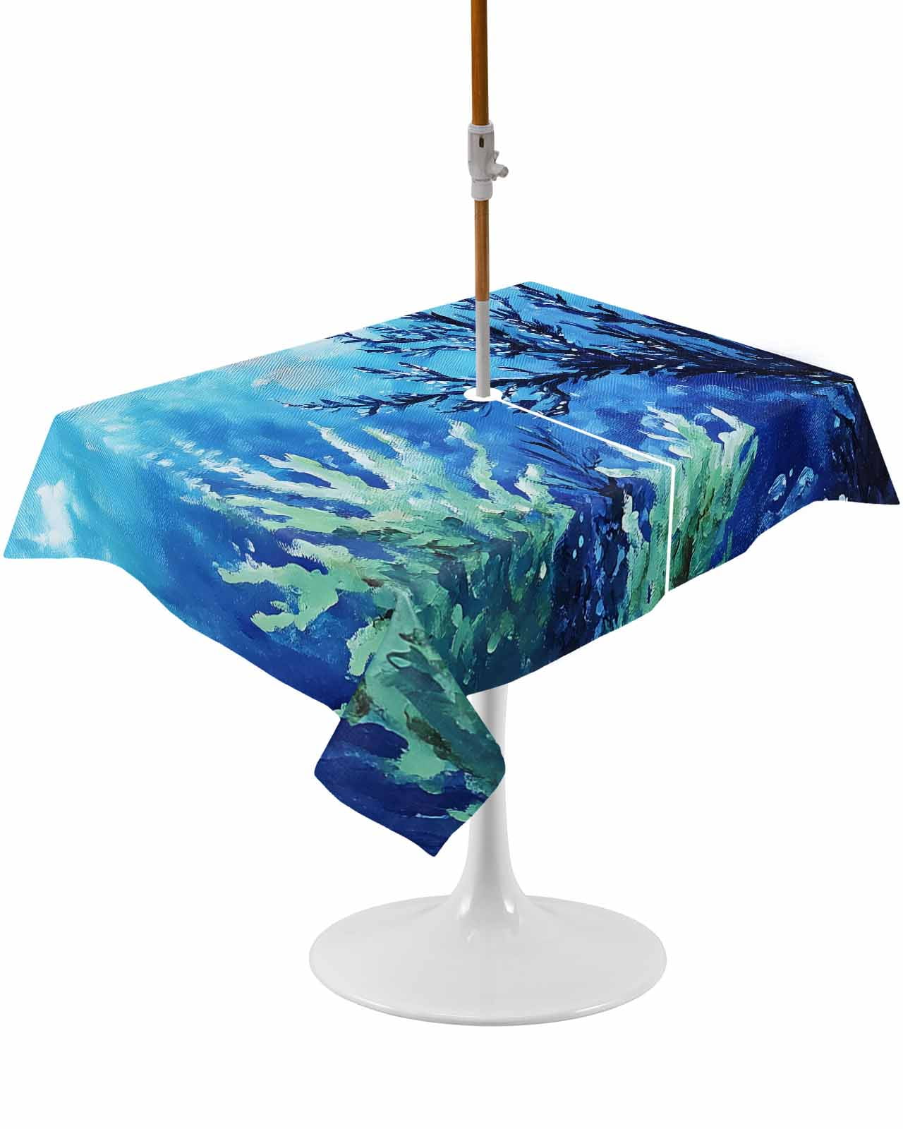 Blue Green Coral Rectangle Outdoor Tablecloth, Waterproof Table Cloth ...