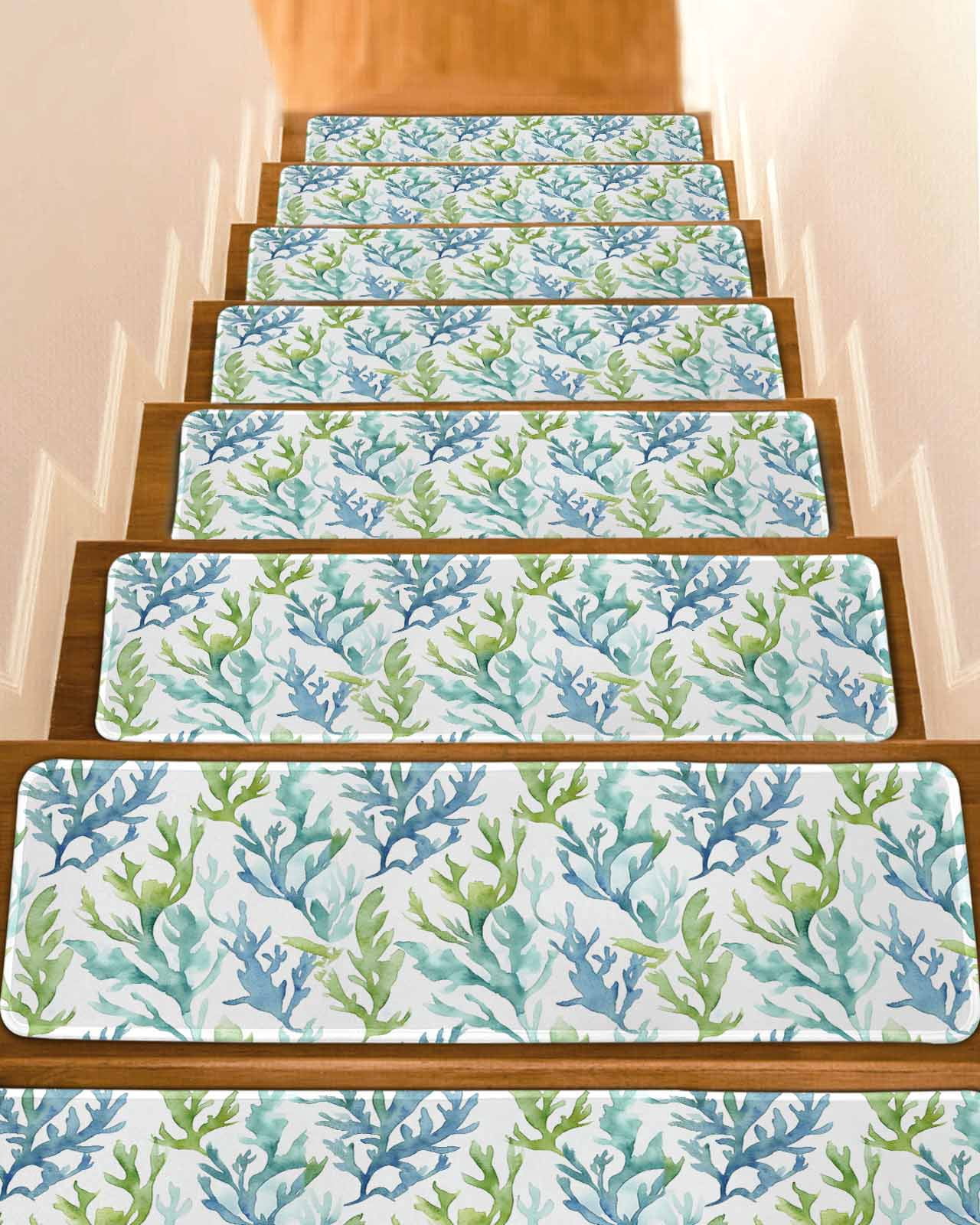 Blue Green Coral Stair Treads for Wooden Steps Indoor Runner Rug Carpet ...