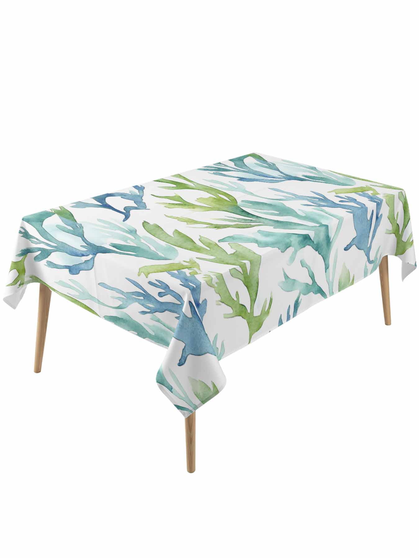 Blue Green Coral Table Cloth, Aqua Abstract Coastal Sea Tropical ...