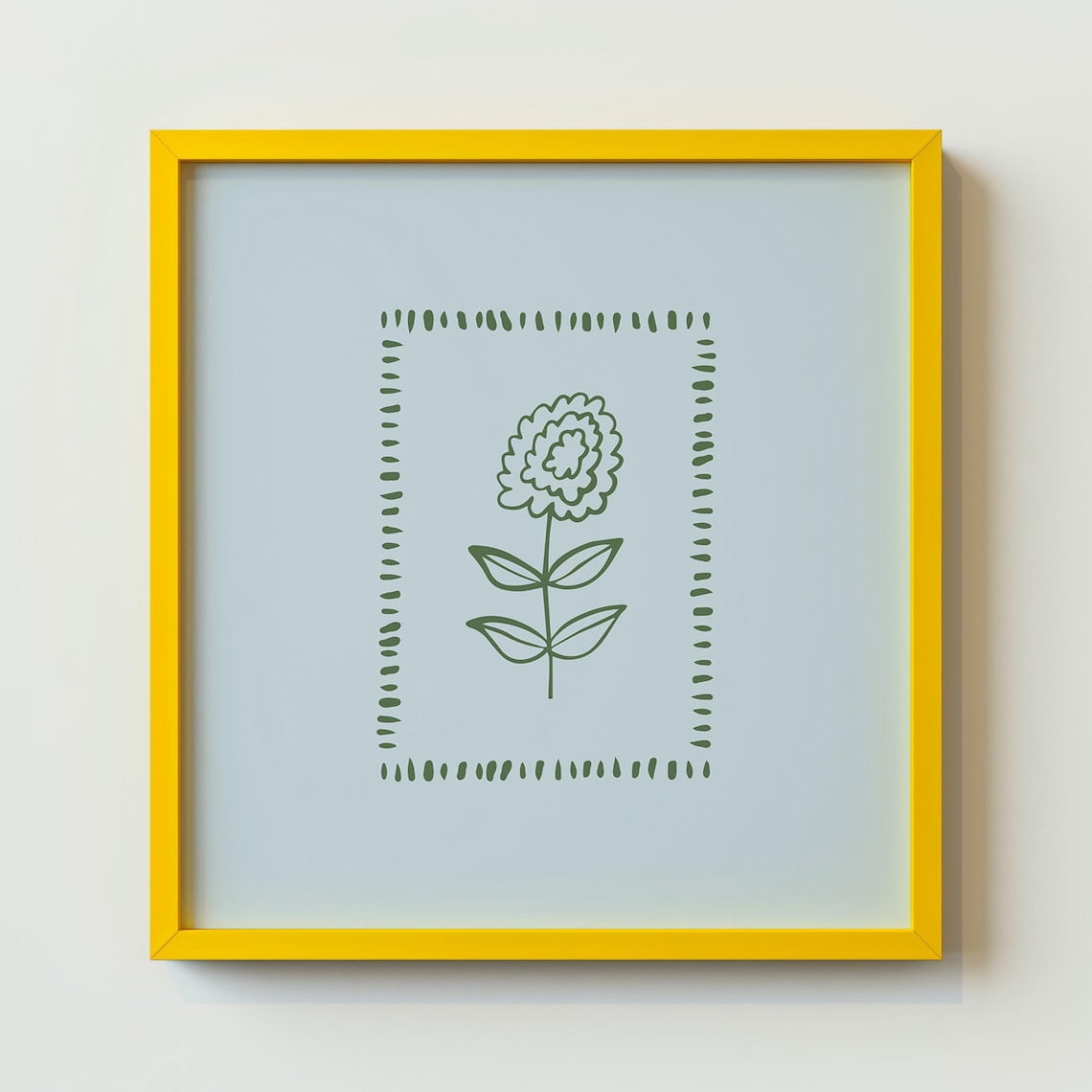 Blue Green Cornelia Daisy Square Doodle Line Illustration Print, Art ...