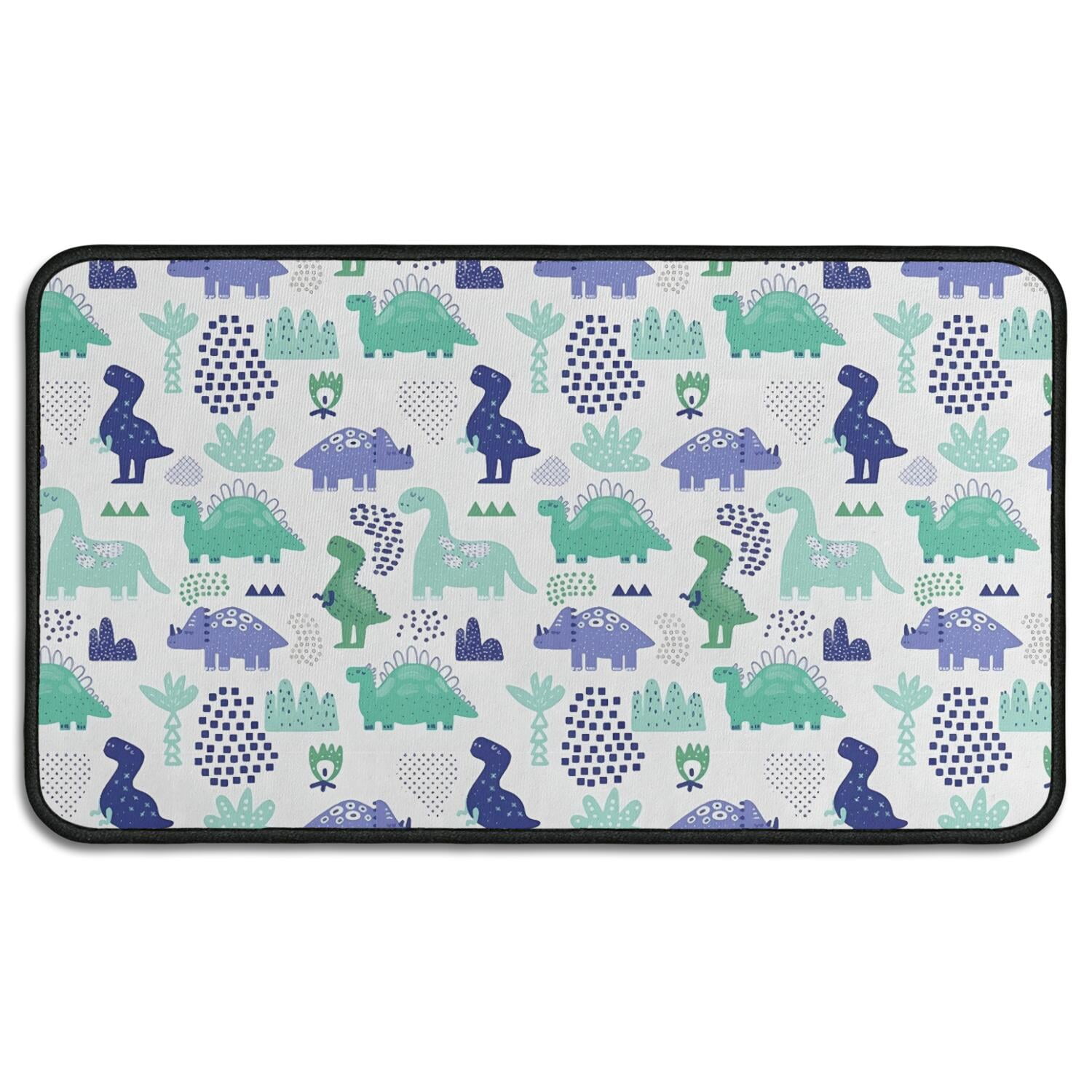 Blue Green Dinosaurs Geometric Pattern Door Rugs,Washable Non Slip Door ...