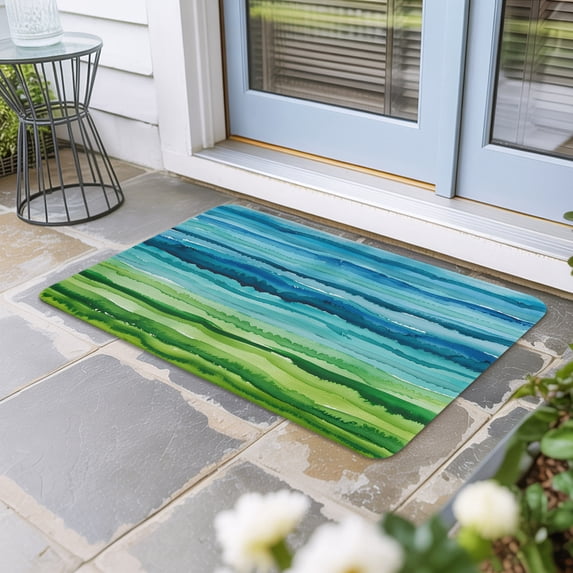 Blue Green Door Mat Indoor Outdoor, Gradient Watercolor Modern Abstract ...